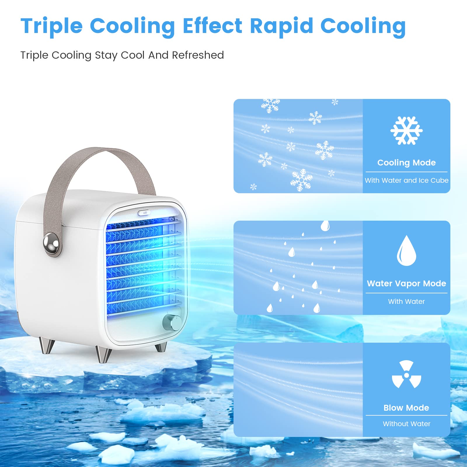Portable AC, Mini AC Personal Air Cooler for Bedroom, Desk, Office, Car Camping, Small Mini Portable Air Conditioner Evaporative Air Cooler USB Power LED Light, Low Noise