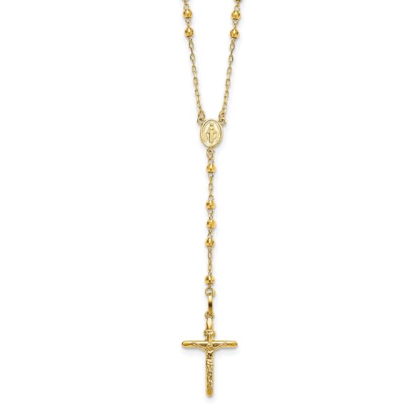 IceCarats 14K Yellow Gold 3mm Beaded Rosary Chain Necklace
