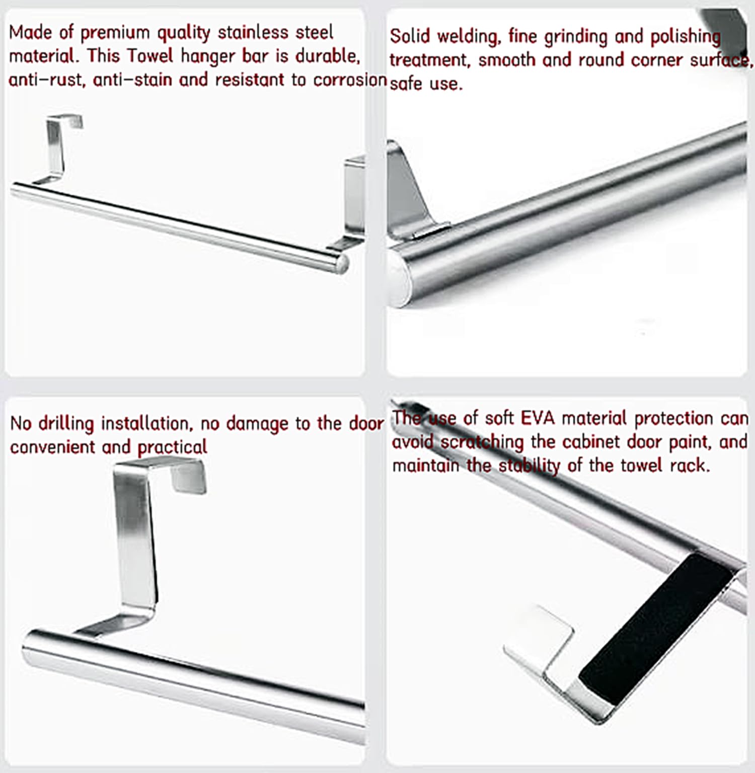 RUIBAOLY Stainless Steel Over Door Towel Rack Bar Holders for Universal Fit on Over Cabinet Cupboard Doors ,9.2" Wide - 2 Pack(Silver)