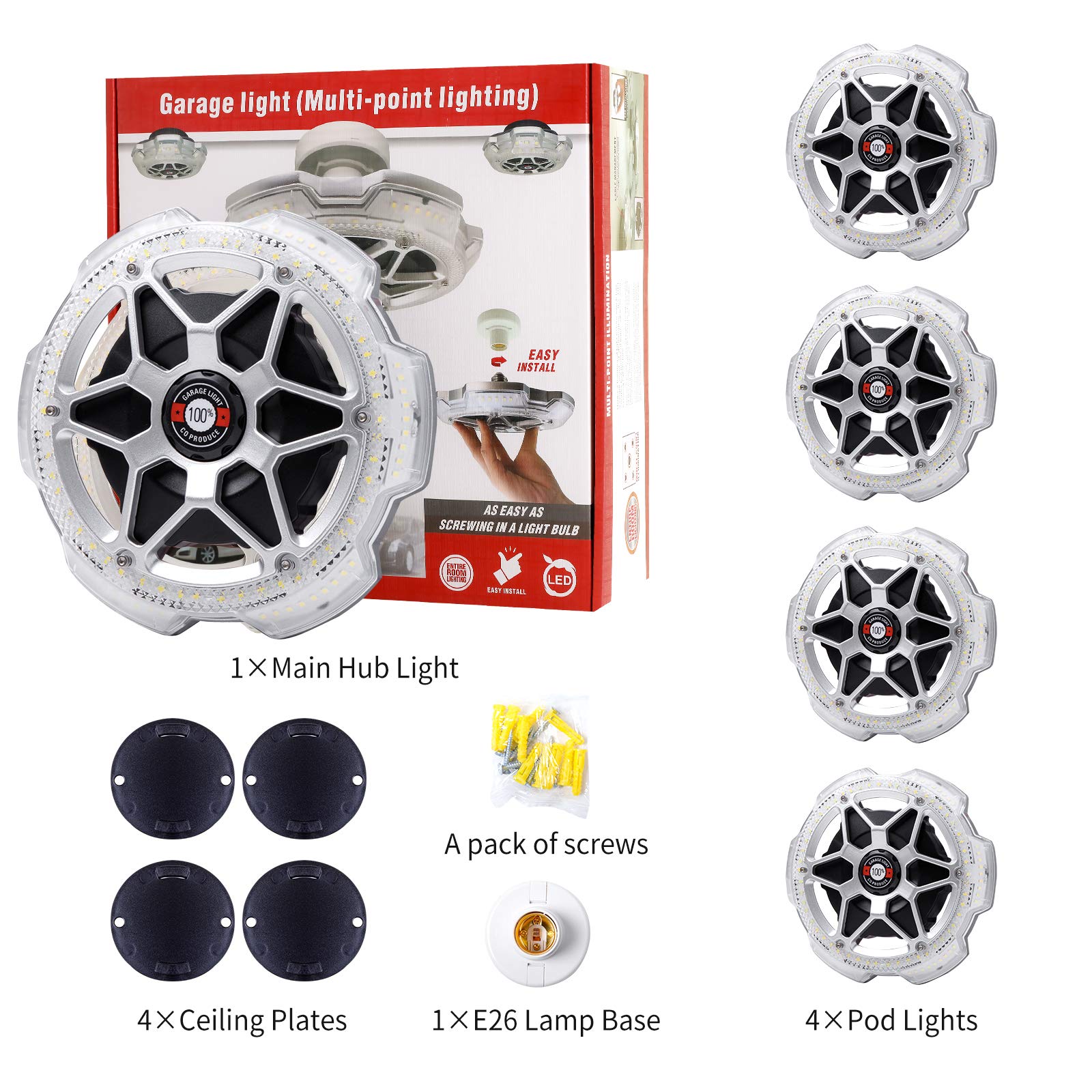 LED High Bay Light,120W Multi- Point Illumination 360° Garage Lighting Ceiling LED Bulb, 12000LM 6500K LED Shop Lights Fixture High Brightness Work Lights for Garage/Attic/Basement/Home/Office …