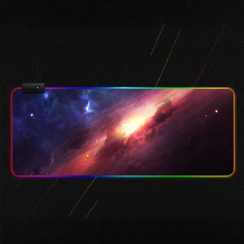 Pirely Tech RGB Gaming Mouse Pad, Extra Large Custom Led Mousepad with 13 Lighting Modes and 7 Colors, Soft Waterproof Anti-Slip Rubber Base 31.5" X 12" (GalaxyRB)