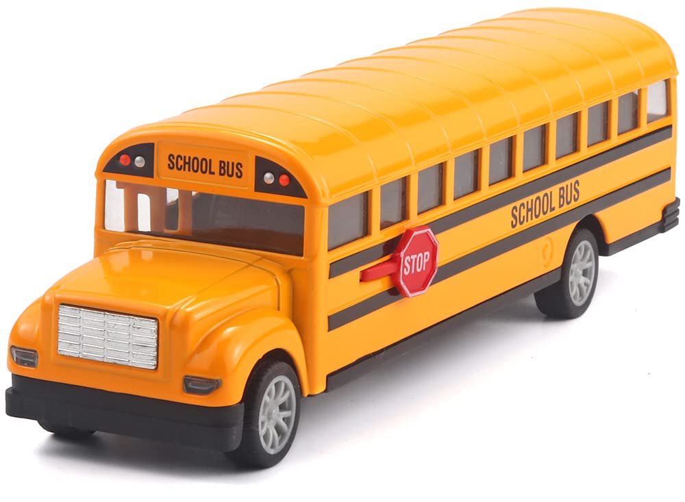 OANMYJJO Die Cast Long-Nose School Bus with Pull-Back Action and Open-able Doors Toy for Kids Boys Girls