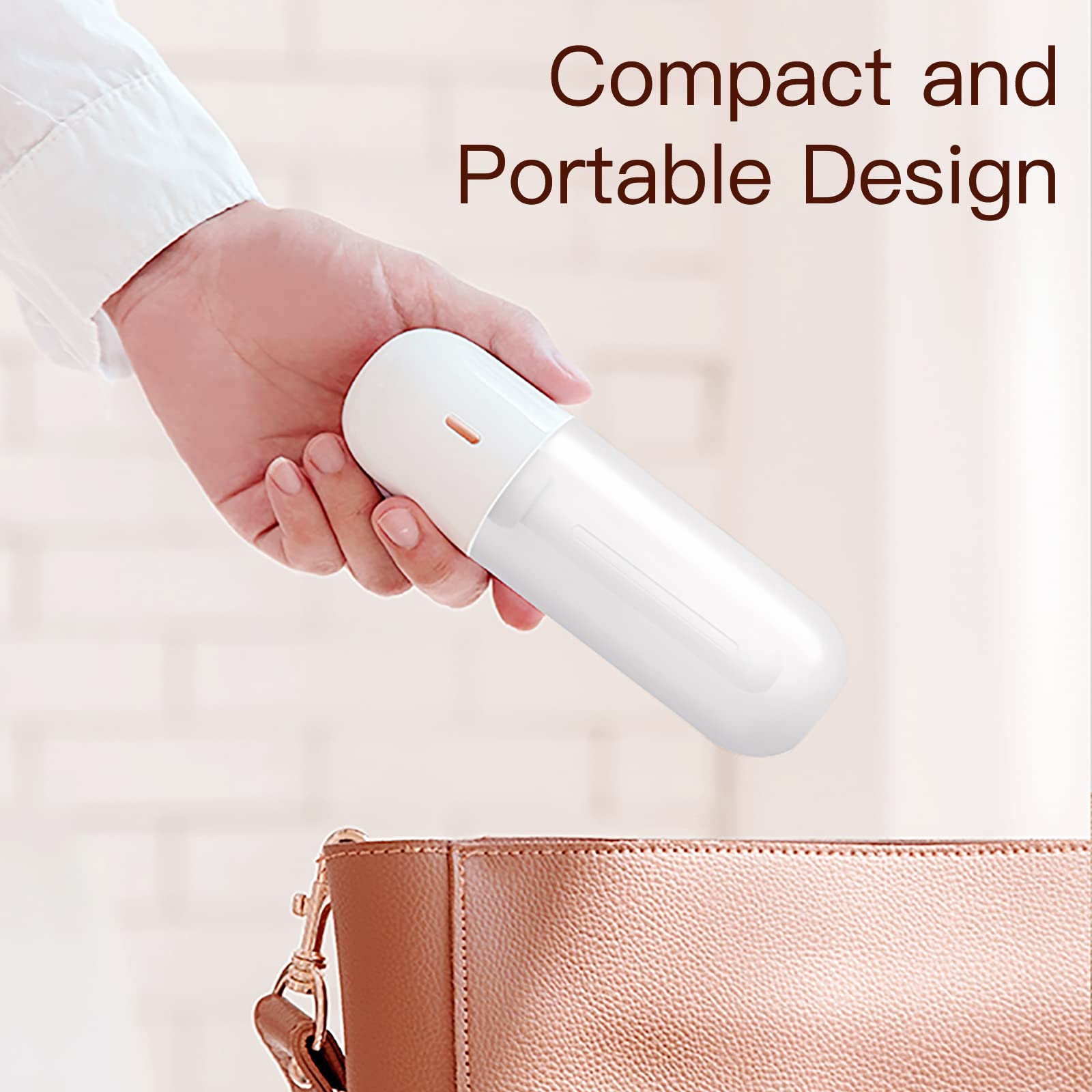Portable Mini Humidifier, Small Wireless Cool Mist 100ml Humidifier, with Container Diversity for Car Bedroom Office, Adjustable Length, Whisper-Quiet Operation, 2 Spray Modes, Auto Shut Off (White)