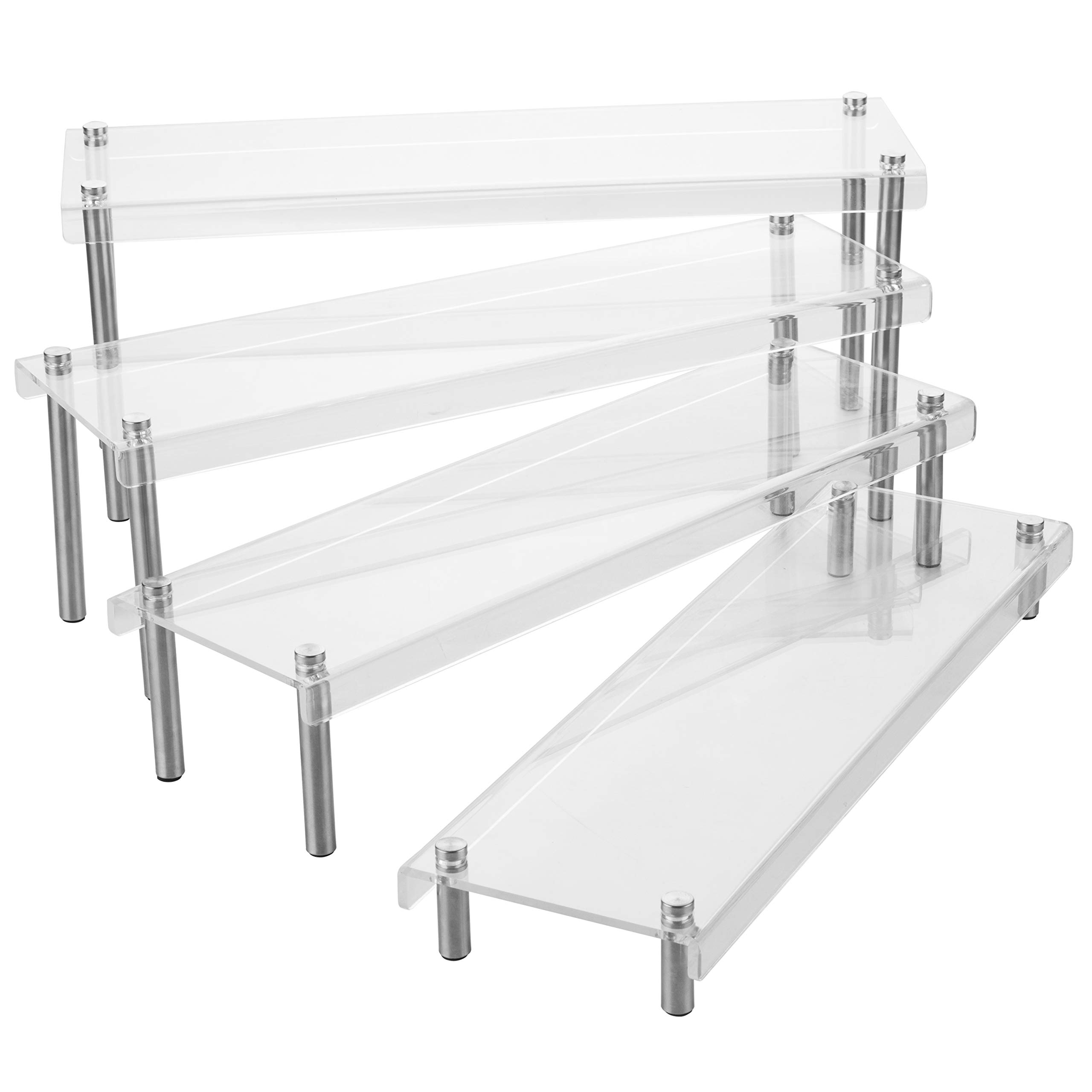 MyGift 4-Tier Clear Acrylic Food Display Stand, Appetizer and Dessert Serving Buffet Risers, Figurine Shelves, Set of 4