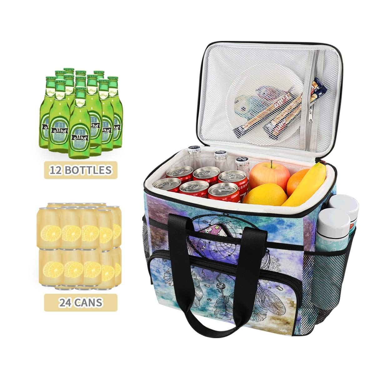 MNSRUU Cooler Bag Dreamcatcher On The Watercolor Cooler Bag Insulated Lunch Totes Picnic Bag Leakproof Beach Cooler Lunch Box Container