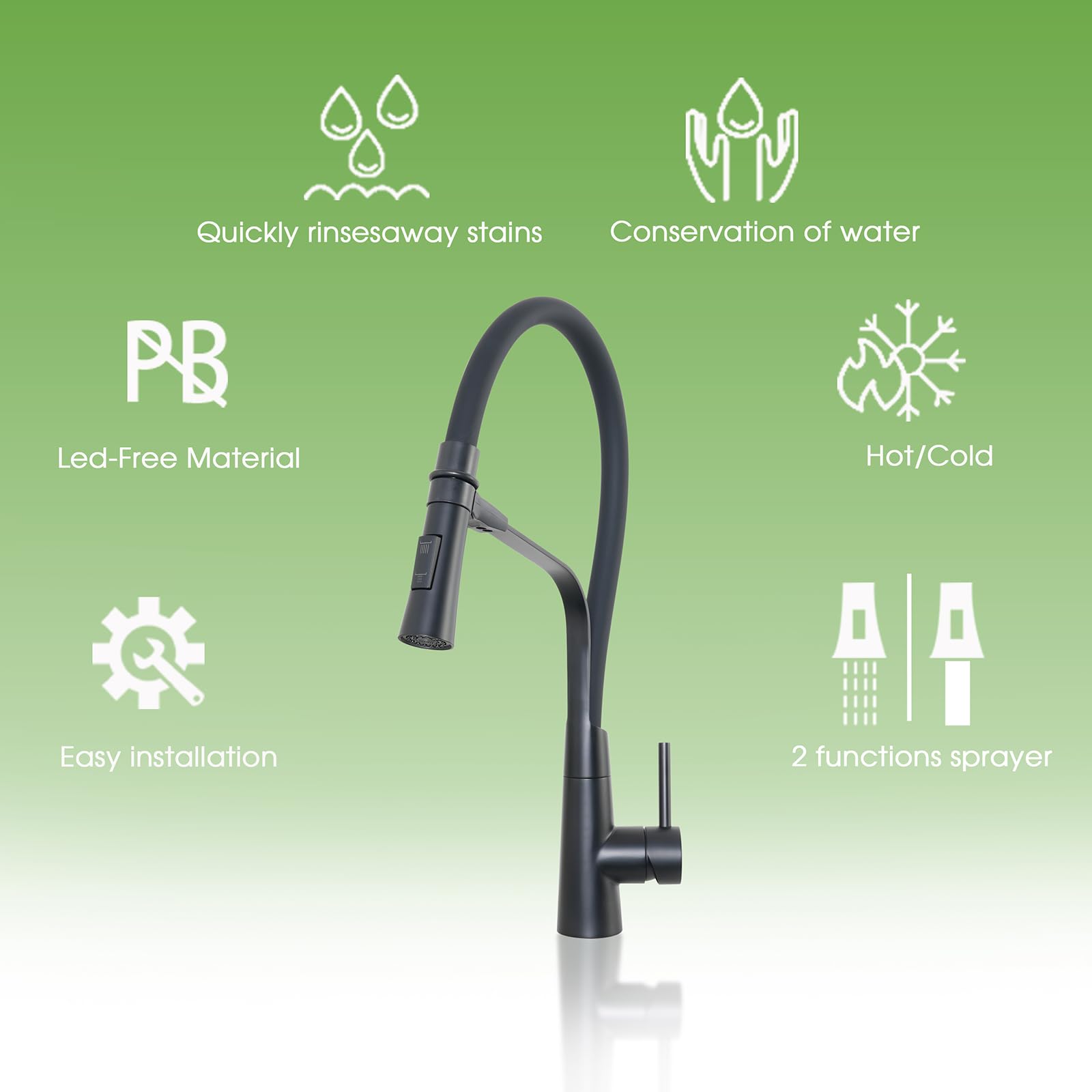 TRYWELL Kitchen Faucets with Side Sprayer Single Handle Pull Out Hose Magnetic Docking Faucet Stainless Steel Black Kitchen Sink Faucet Commercial Faucet (CW-118E-BK,Black)