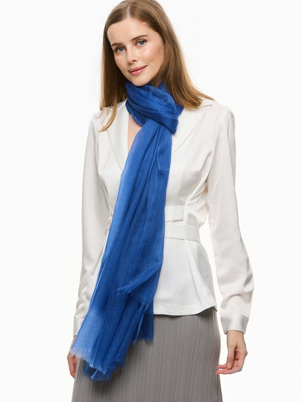 Ovcio Featherlight Sapphire Cashmere Scarf - 100% Pure Cashmere Wrap Scarf for Women (87x39) with Gift Box