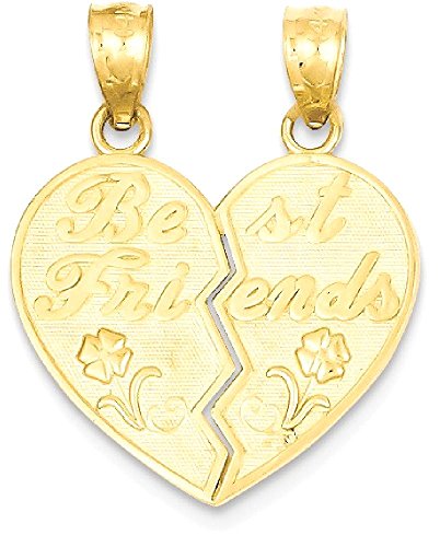 IceCarats 14K Yellow Gold Best Friends Heart Love Break Apart Pendants Necklace Charm Pendant