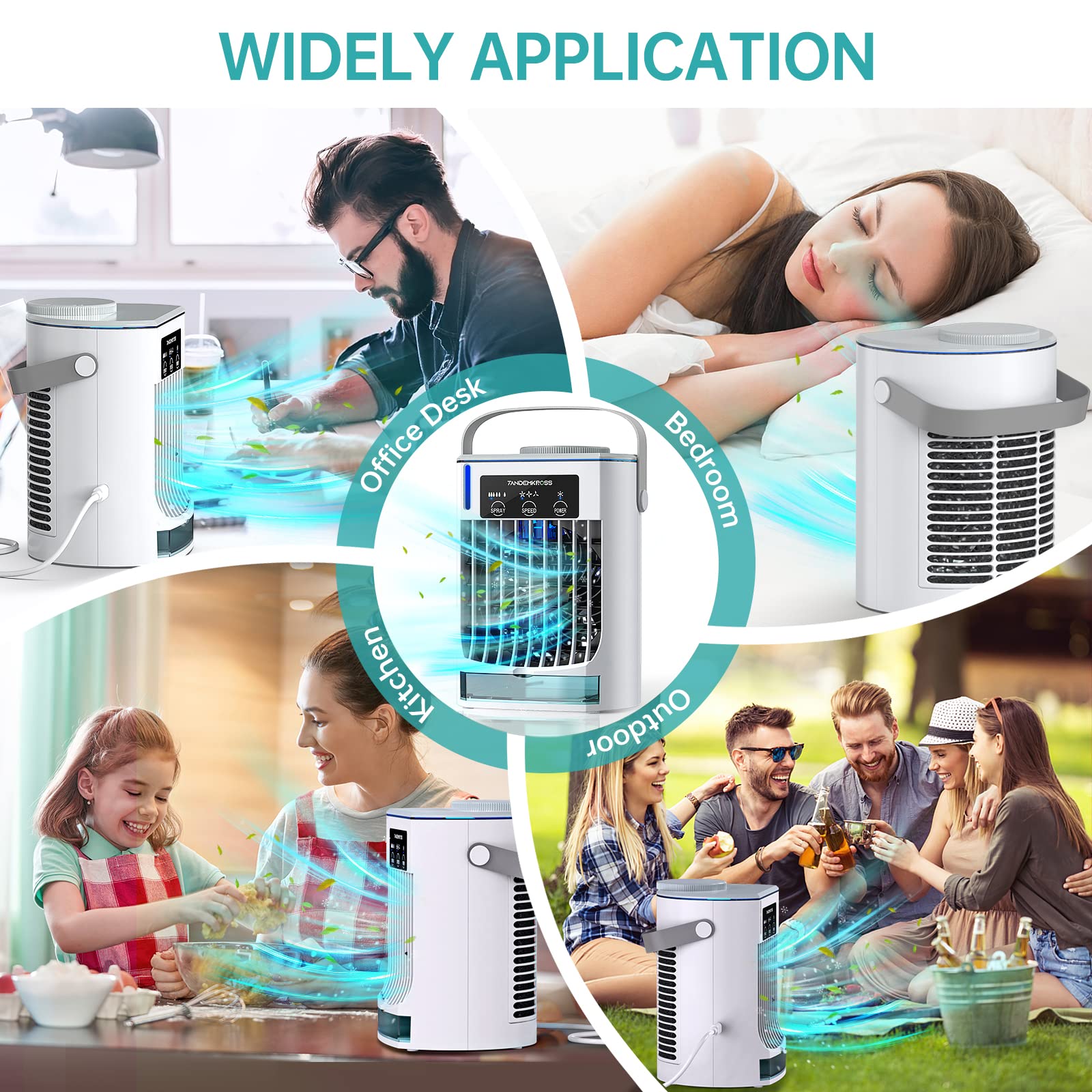 Portable Air Conditioner, Personal Air Cooler, Evaporative Air Cooler, Mini Cooling Fan Desktop Mist Humidifier with 3 Speed for Room Office Outdoor (White Grey)
