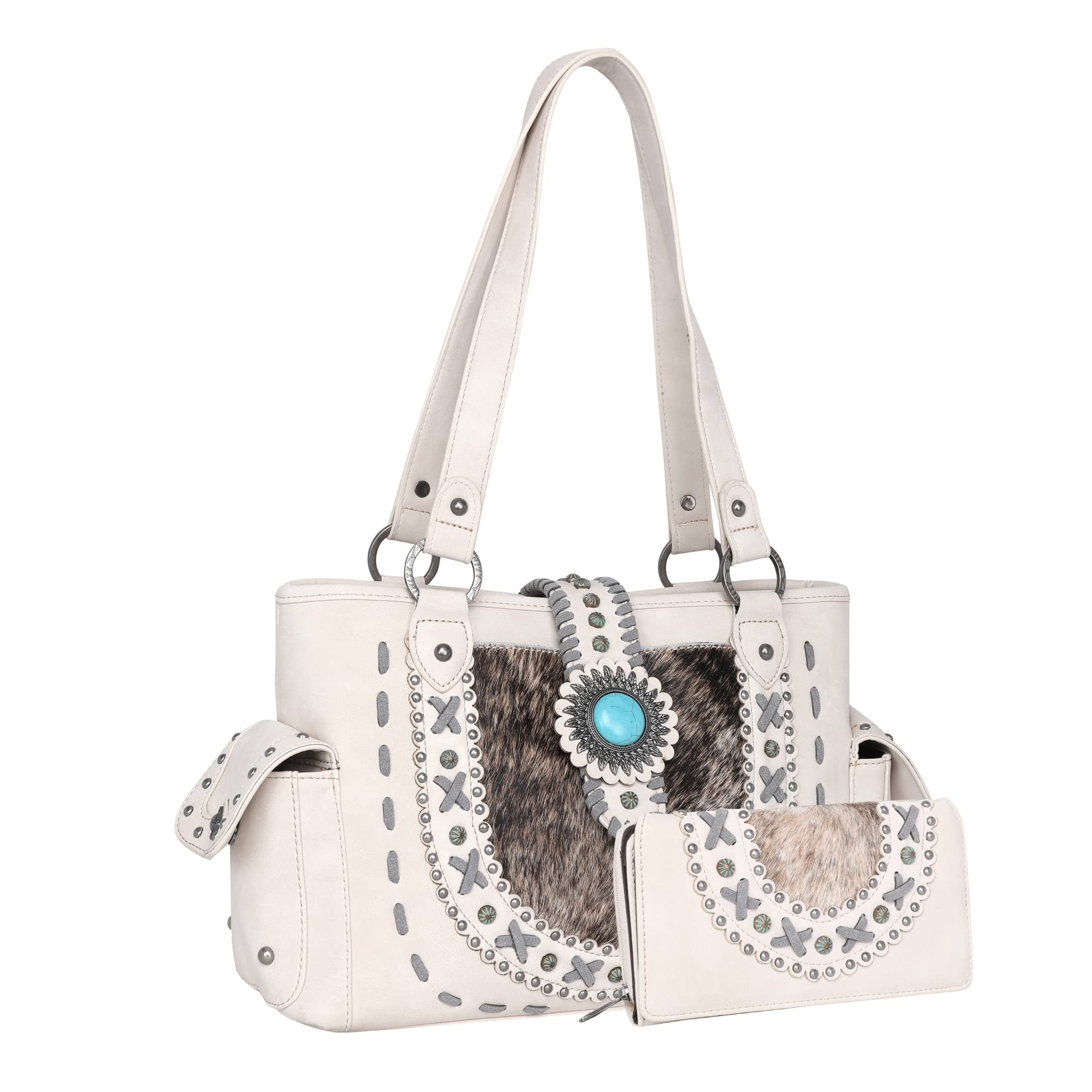 Montana West Trinity Ranch Hair-On Studs Collection Concealed Handgun Satchel Western Shoulder bag for Women AR-TR129G-8086BG-W