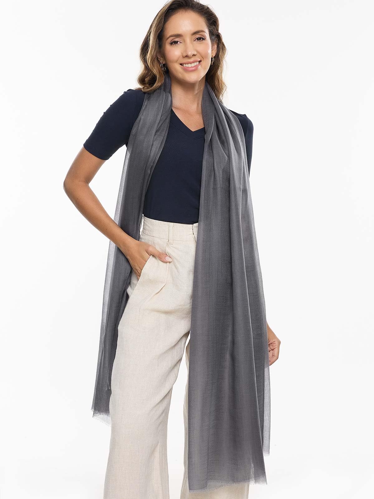 Ovcio Featherlight Charcoal Gray Cashmere Scarf - 100% Pure Cashmere Wrap Scarf for Women (87x39) with Gift Box