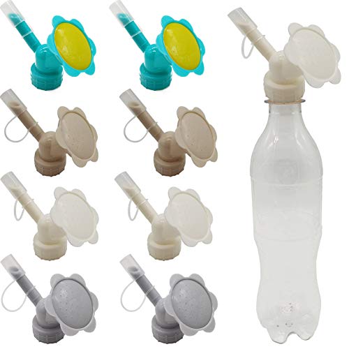 RONYOUNG 8PCS Plastic Dual Head Bottle Cap Sprinkler, Bottle Watering Spout Bonsai Watering Can for Indoor Seedlings Plant, Garden Tool (BlueďźGray,White and Apricot)