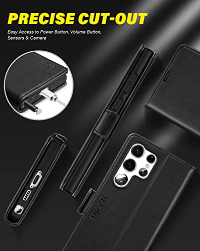 TUCCH Wallet Case for Galaxy S23 Ultra 5G, [TPU Shockproof Interior Case] Kickstand [RFID Blocking] Card Slot, Magnetic PU Leather Folio Cover Compatible with Galaxy S23 Ultra 5G 6.8-Inch 2023, Black