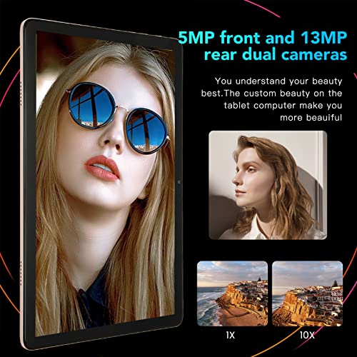 Shanrya 4G LTE Tablet, 10.1 Inch Tablet 1920x1200 Resolution AU Plug 100-240V 8 Core CPU for Android 11.0 for Learning (Gold)