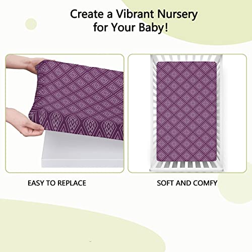 Retro Themed Fitted Mini Crib Sheets,Portable Mini Crib Sheets Soft & Stretchy Fitted Crib Sheet-Crib Mattress Sheet or Toddler Bed Sheet,24β x38β,Purple and Lilac