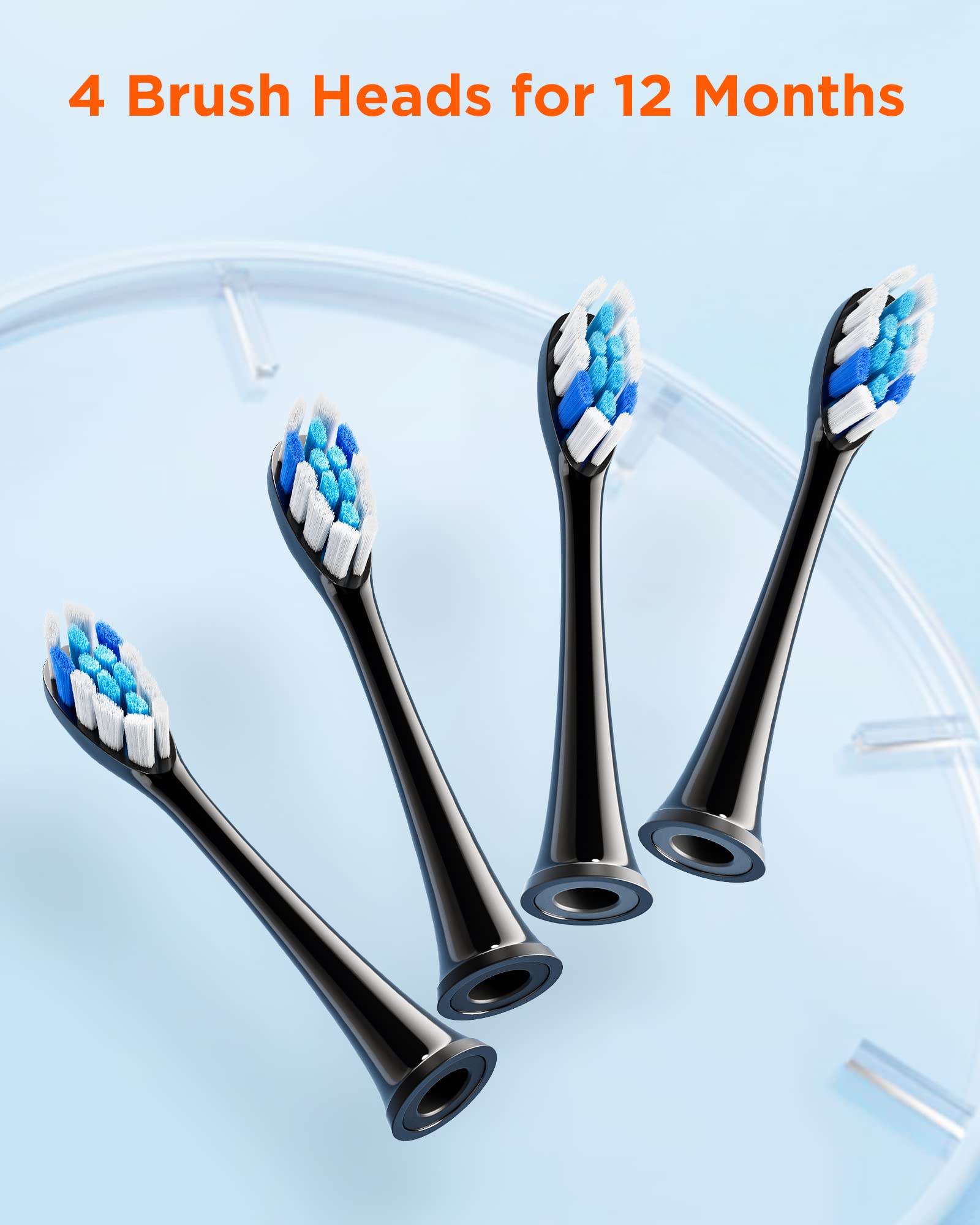 Sonic Electric Toothbrush Replacement Heads Compatible with Bitvae SmartS2 Black Rechargeable Toothbrush, Clean Toothbrush Heads Refills, 4 Pack