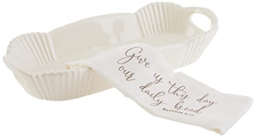 Mud Pie Blessings Bread Bowl and Towel Set, White, Small