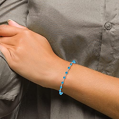 IceCarats 925 Sterling Silver Blue Turquoise Bead Chain Tennis Bracelet