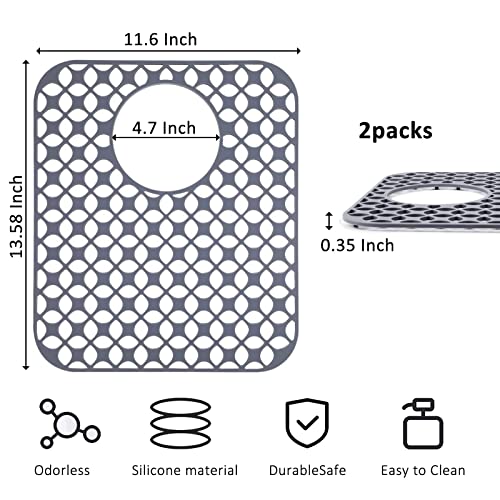 NCUUBR Silicone Sink Mats for Bottom of Kitchen Sink, 2 PCS Sink Mat and Protectors for Stainless Steel Sink, 13.58 ''x 11.6 '' Rear Drain Non-slip Sink Protectors