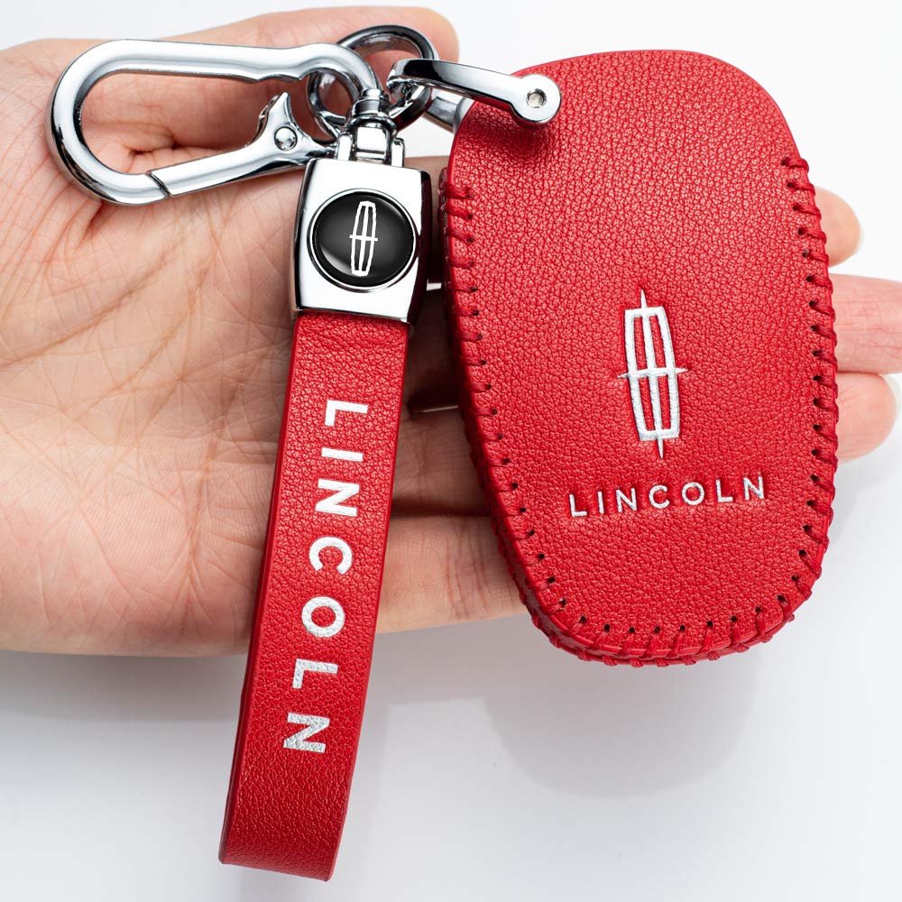 Leather Car Key Fod Cover Case Protector Keyless Compatible with Lincoln 2017 2018 2019 Lincoln Continental MKC MKZ Navigator Smart Entry Remote Key Holder 4 Buttons