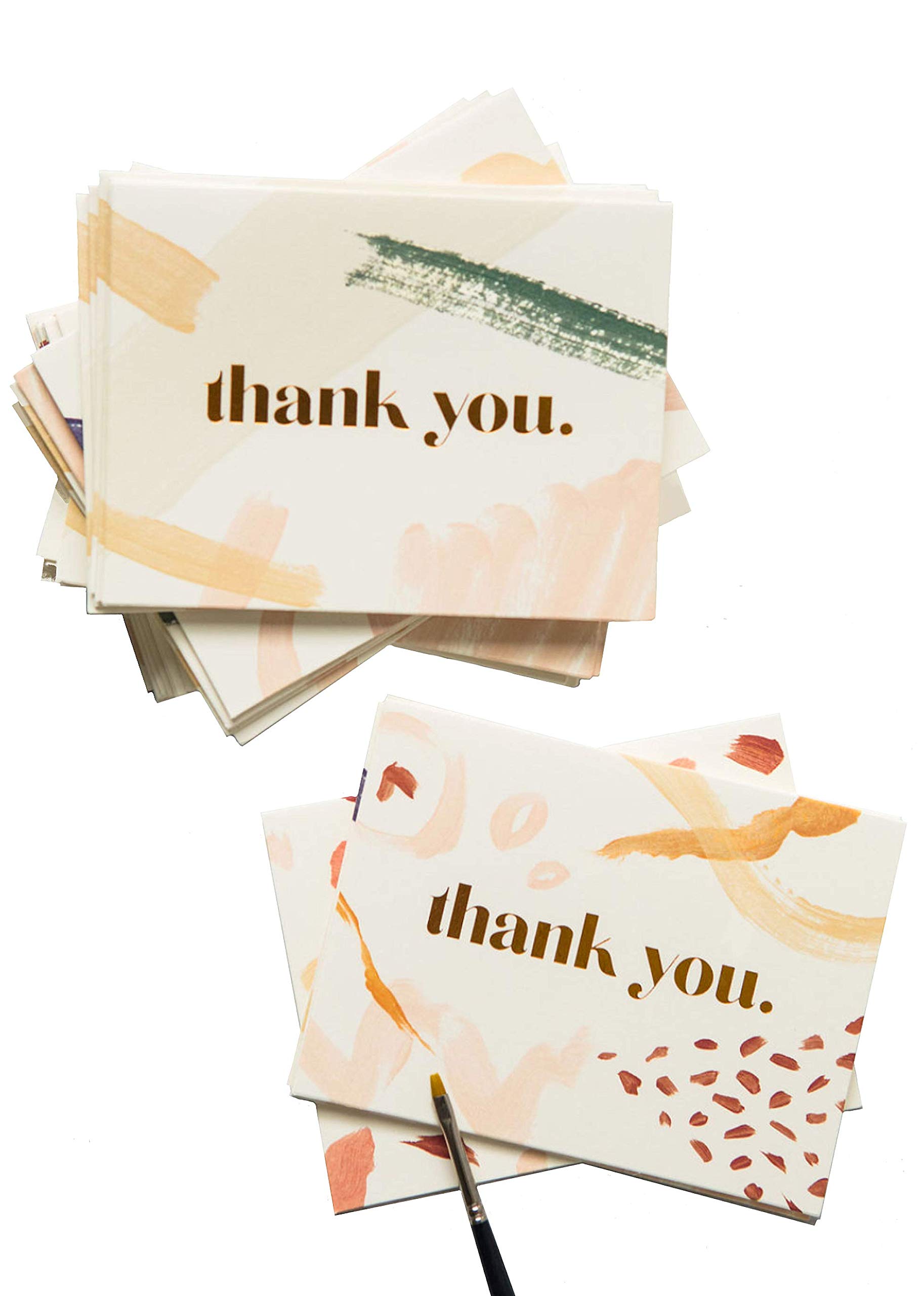 Paper + Bloom Thank You Cards | Baby Shower, Wedding - 48 Blank Gold Foil Notes with Envelope