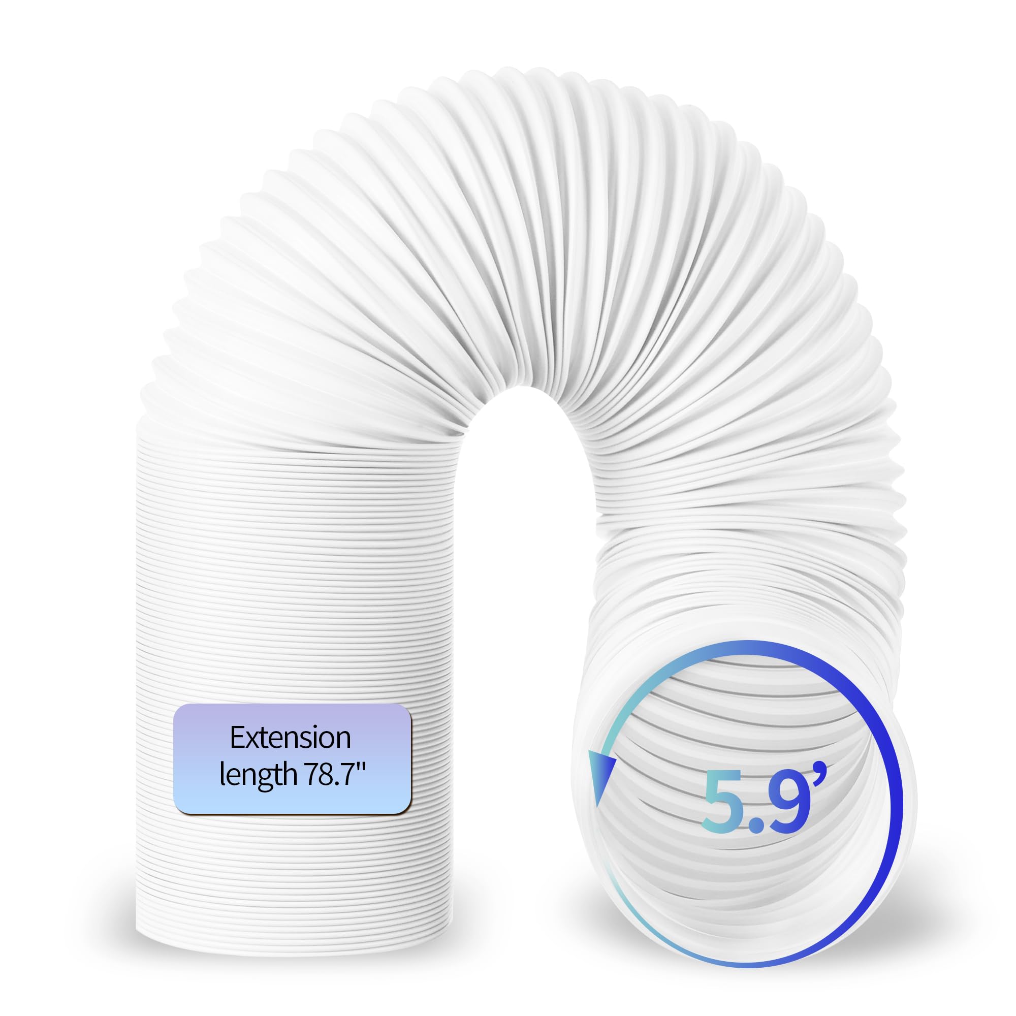 Portable Air Conditioner Exhaust Hose - 5.9 Inch Diameter, 78 Inch Length, Anti-Clockwise Thread