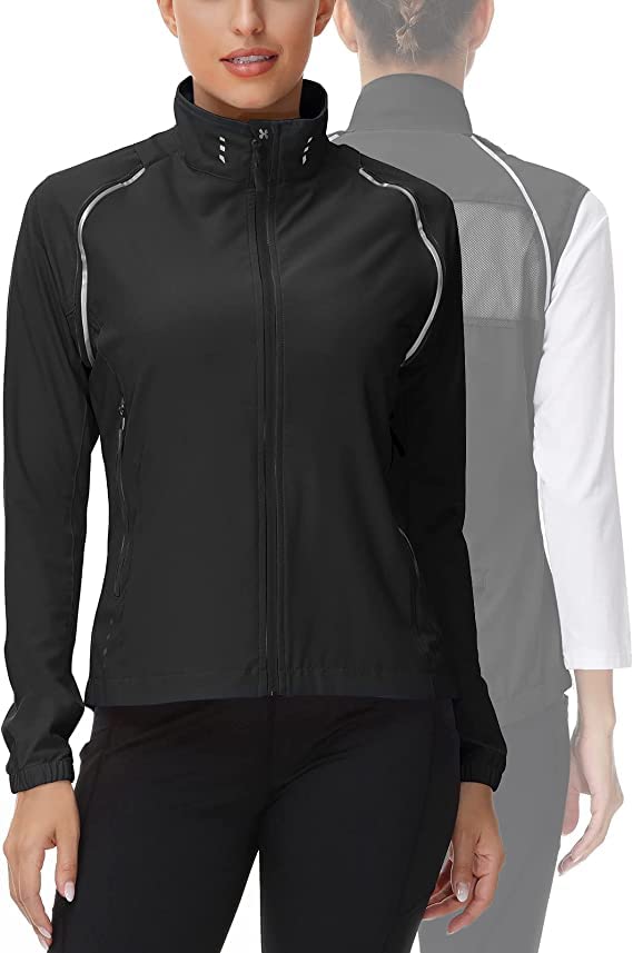 MOHEEN Women's Cycling Jackets Windbreaker Waterproof Reflective Packable Running Biking Golf Hiking Rain Jacket Coat(Black-XS)