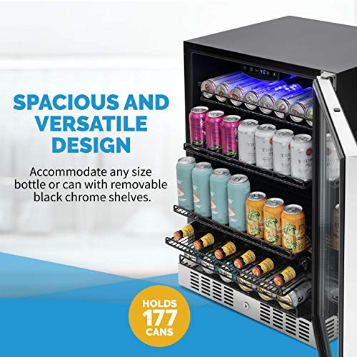NewAir 24" Beverage Refrigerator Cooler - 177 Can Capacity - Stainless Steal With Built In Mini Fridge and Glass Door | Cool your Soda, Beer, and Beverages to 37F NBC177SS00