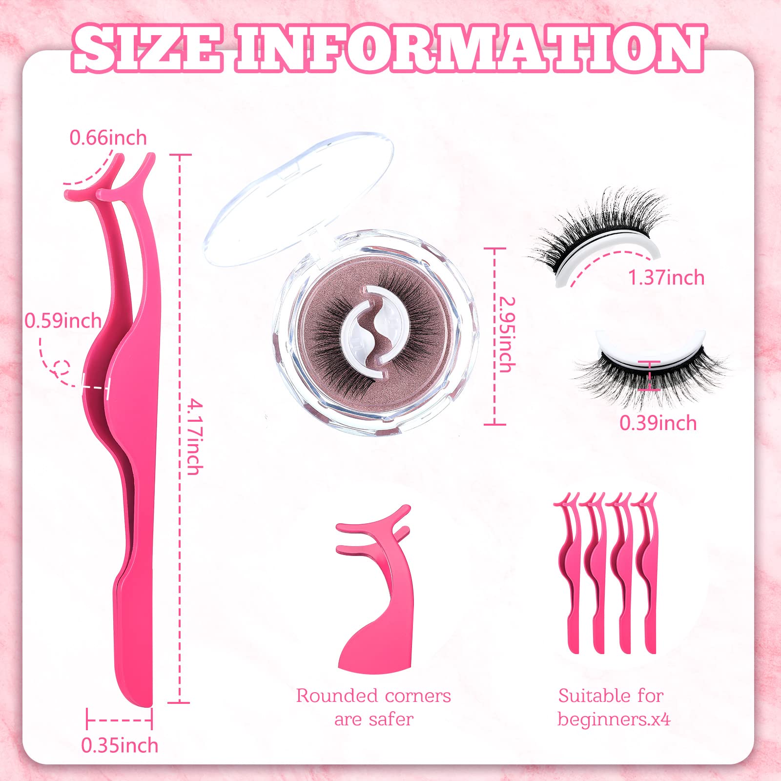 Reusable Self Adhesive Eyelashes No Glue or Eyeliner Needed Easy to Put On, Stable Non Slip Waterproof False Lashes with 2 Eyelash Tweezers Thoughtful Gift for Women Makeup, 4 Pairs (Elegant Style)