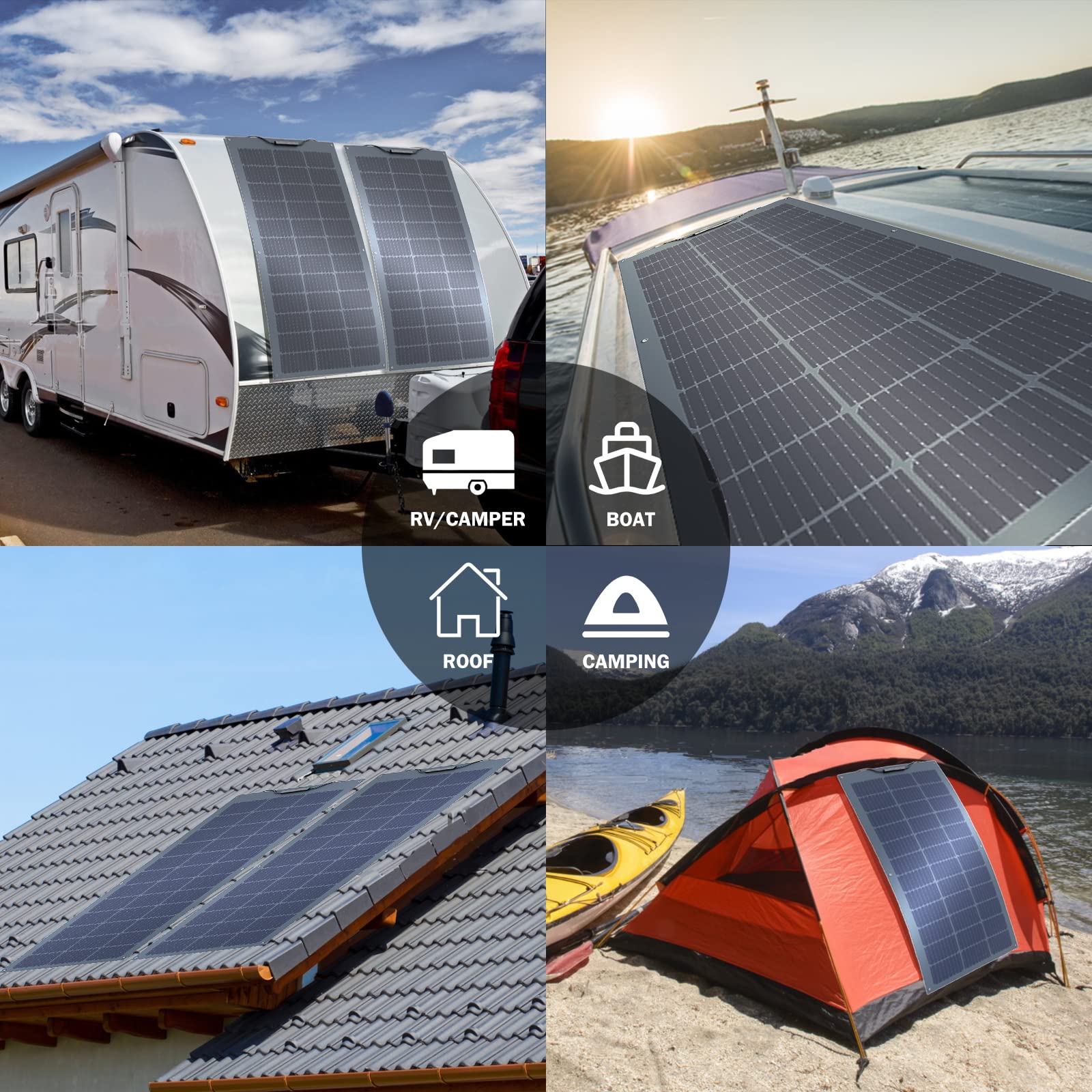 HQST Flexible Solar Panel, 100 Watt 12 Volt Monocrystalline Flexible Waterproof for RV, Boats, Cabin, Roofs, Uneven Surfaces