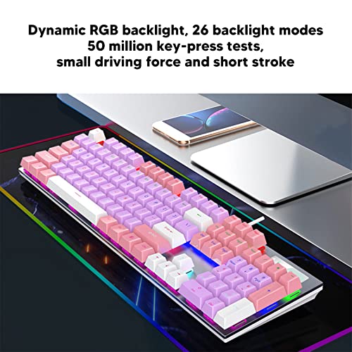 Pomya 104 Keys Mechanical Keyboard, Blue Switch Silent Mechanical Gaming Keyboard with RGB Backlit, ABS Keycaps Computer PC Keyboard for Win, for OS X(Pink White)