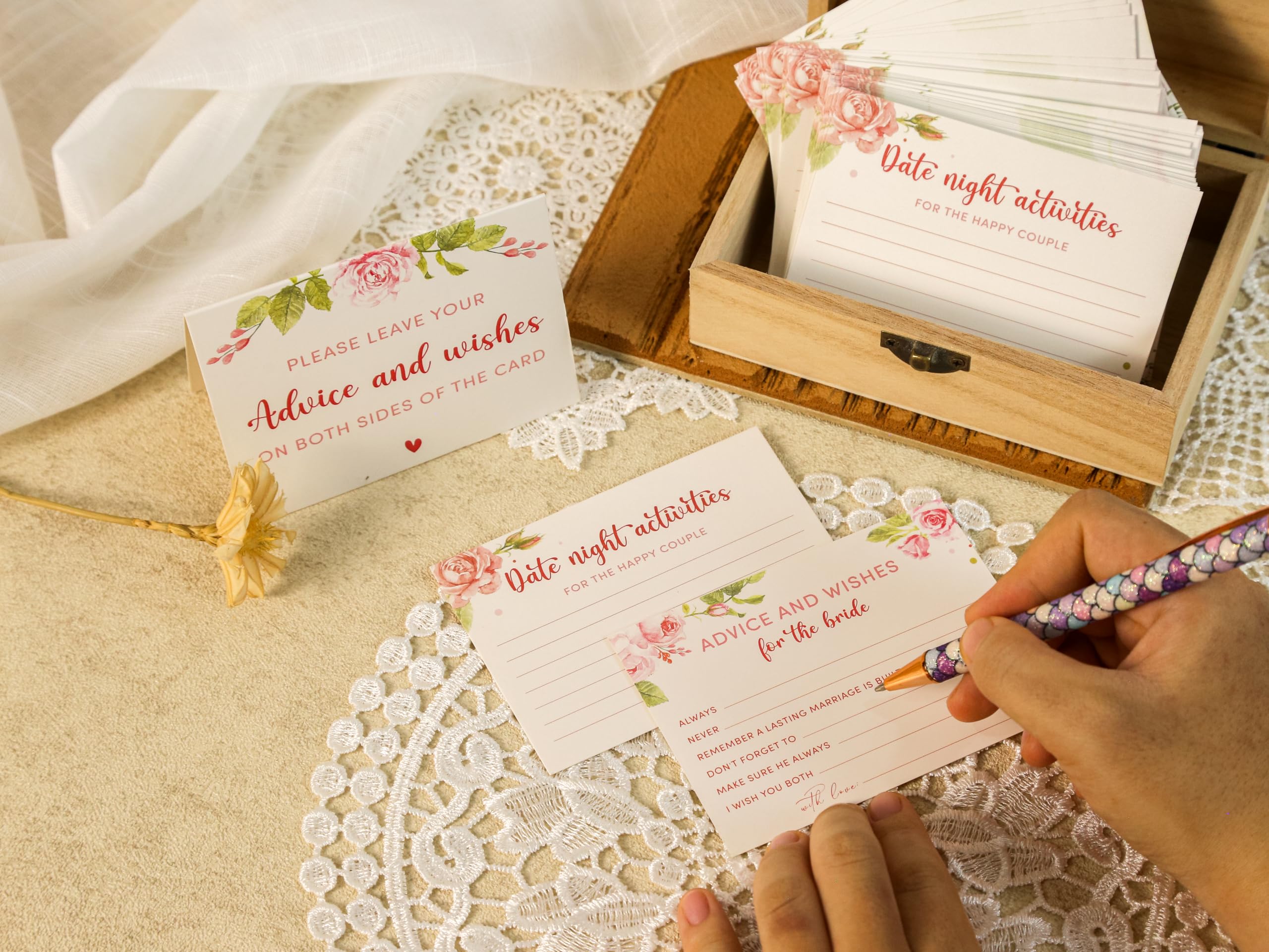 STOFINITY Advice for The Bride Cards - 50 Pcs Wedding Advice Cards for Bridal Shower Decorations, Marriage Advice and Wishes Cards Box for Wedding Shower Decor