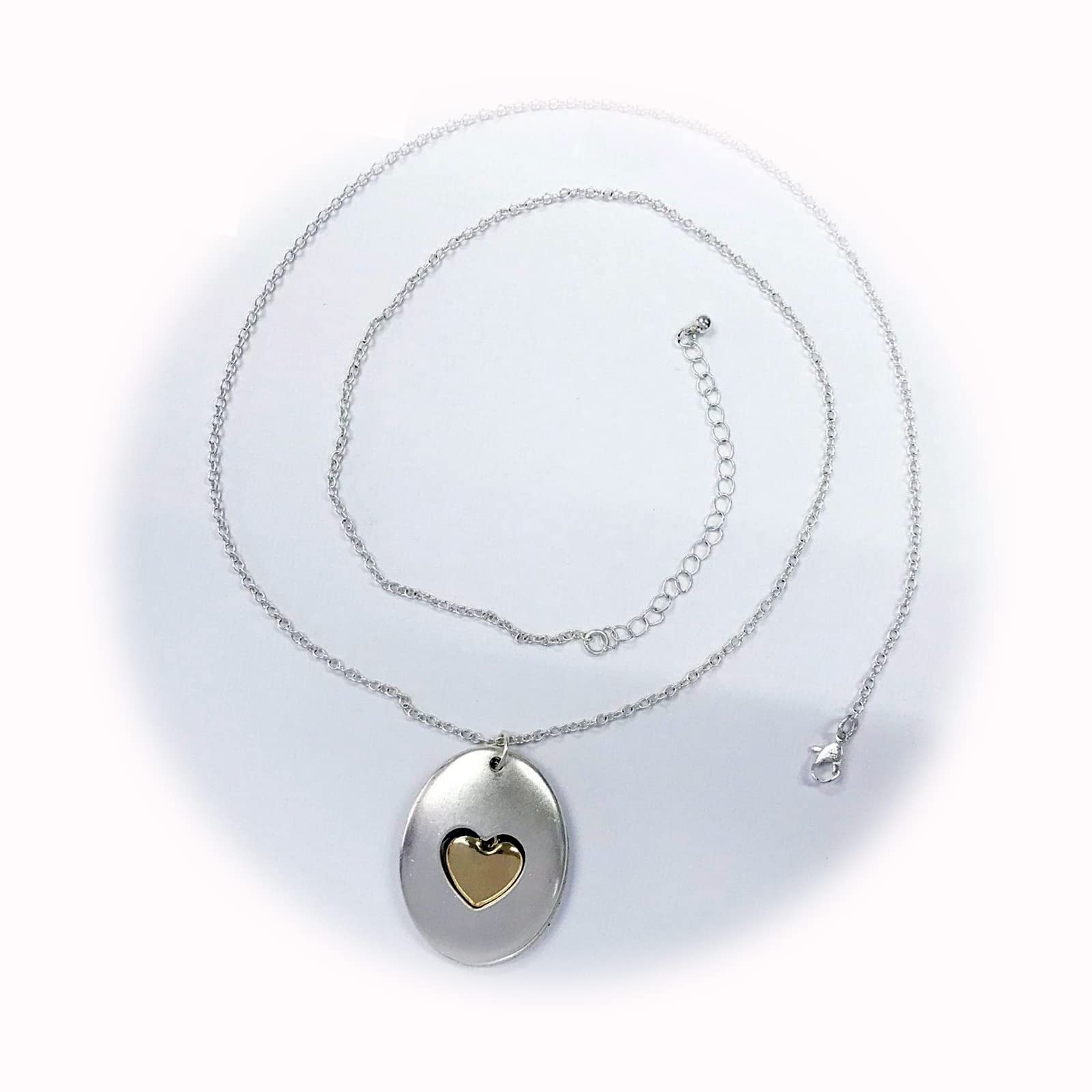 New Matte Silver Plated Tone Heart Charm Oval Shape Double Layer Pendant Long Necklace NECK0966ALI