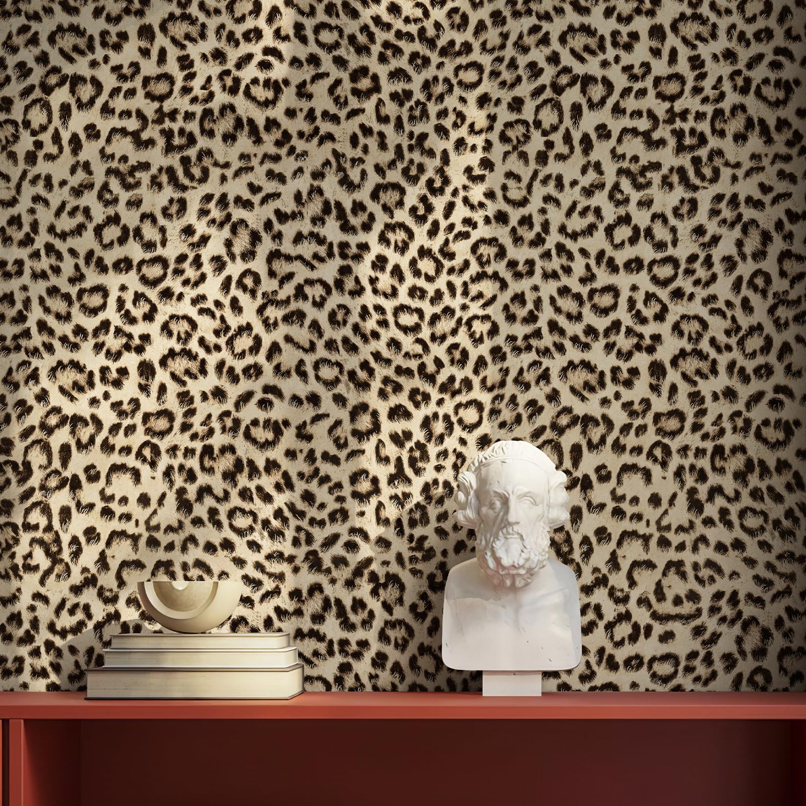Simon&Siff Leopard Peel and Stick Wallpaper 17.3"x60" Black/Brown Vintage Animal Removable Wallpaper Renter Friendly Waterproof Modern Contact Paper for Bedroom Bathroom Cabinet