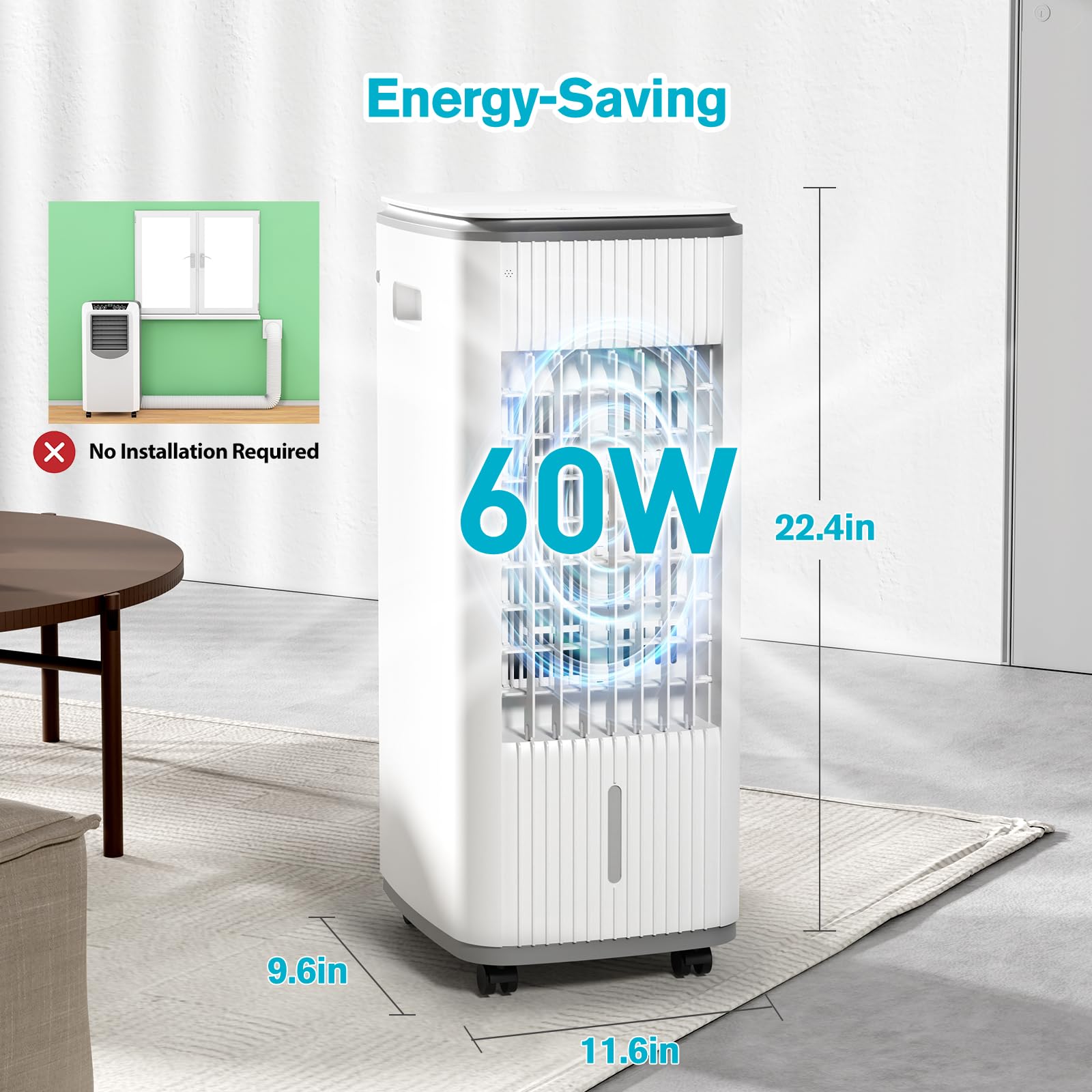 Portable Air Conditioner Ac Unit,BEBEGINE Evaporative Swamp Cooling Fan with Humidifier,3-IN-1 windowless Ventless cooler for Room Offices,Remote,3 Speed,7H Timer,3L Water Tank,3 Ice Pack, Large