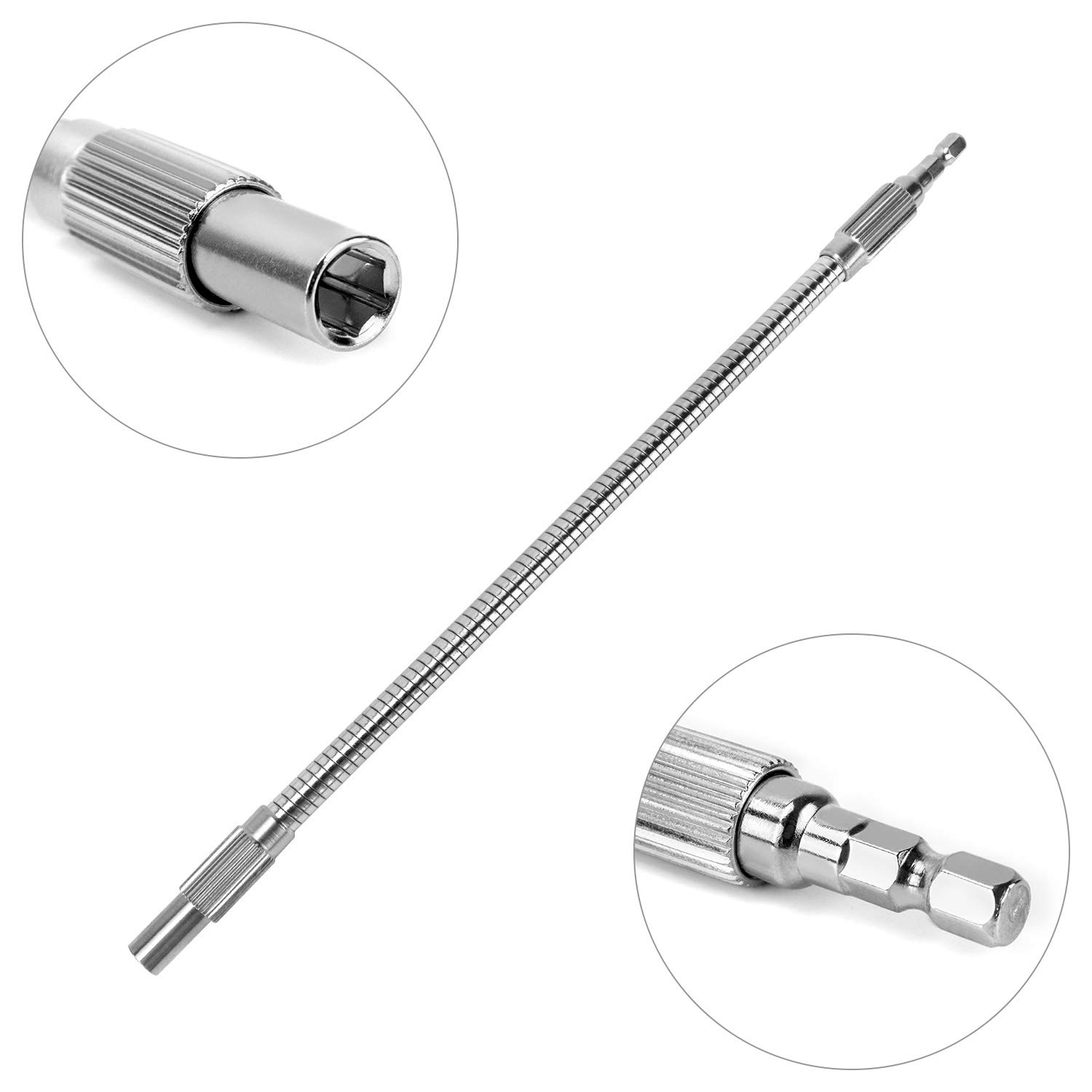 QWORK Flexible Extension Drill Bit Holder, 7.9" and 11.8" Flex Shaft Impact Driver Quick Change Magnetic 1/4 Hex Shank Connection for Power Drill, 2 Pcs