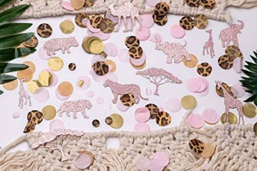 Pink Safari Baby Shower Decorations for Girl, Pink Wild One Party Supplies, Animal Confetti 525 pieces
