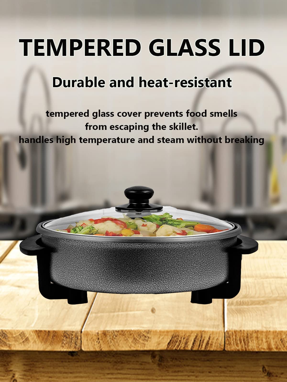 Nonstick Electric Skillet - Aluminum Coated Grill Pan & Glass Lid Cover (12-Inch)
