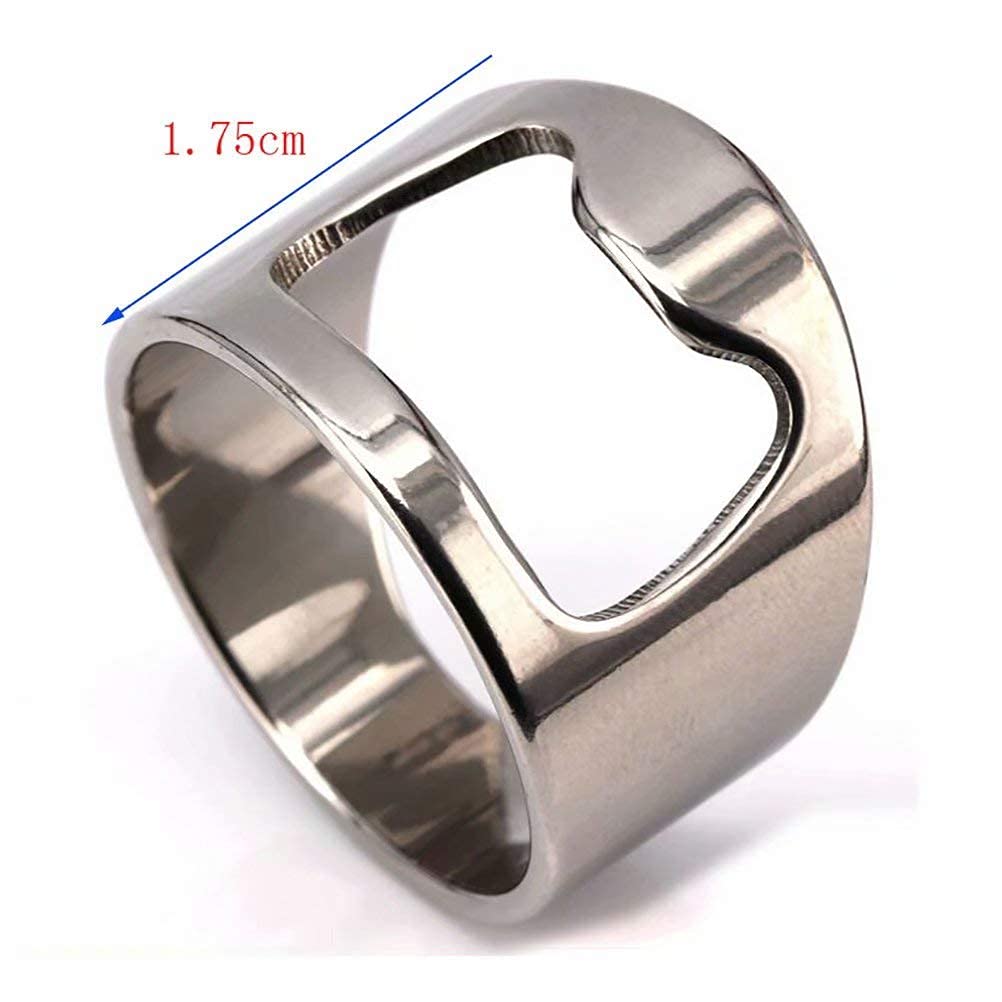 JAJAFOOK 316L Stainless Steel Beer Bar Tool Creative Versatile Bottle Opener Ring for Party Ring,Silver 12