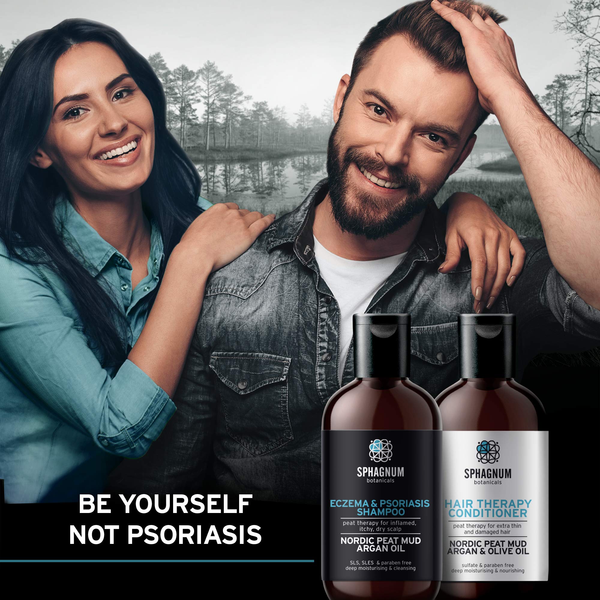 Sphagnum Botanicals Flaky Psoriasis Care Kit - Serum with salicylic acid, shampoo with peat mud, conditioner with argan and olive oil