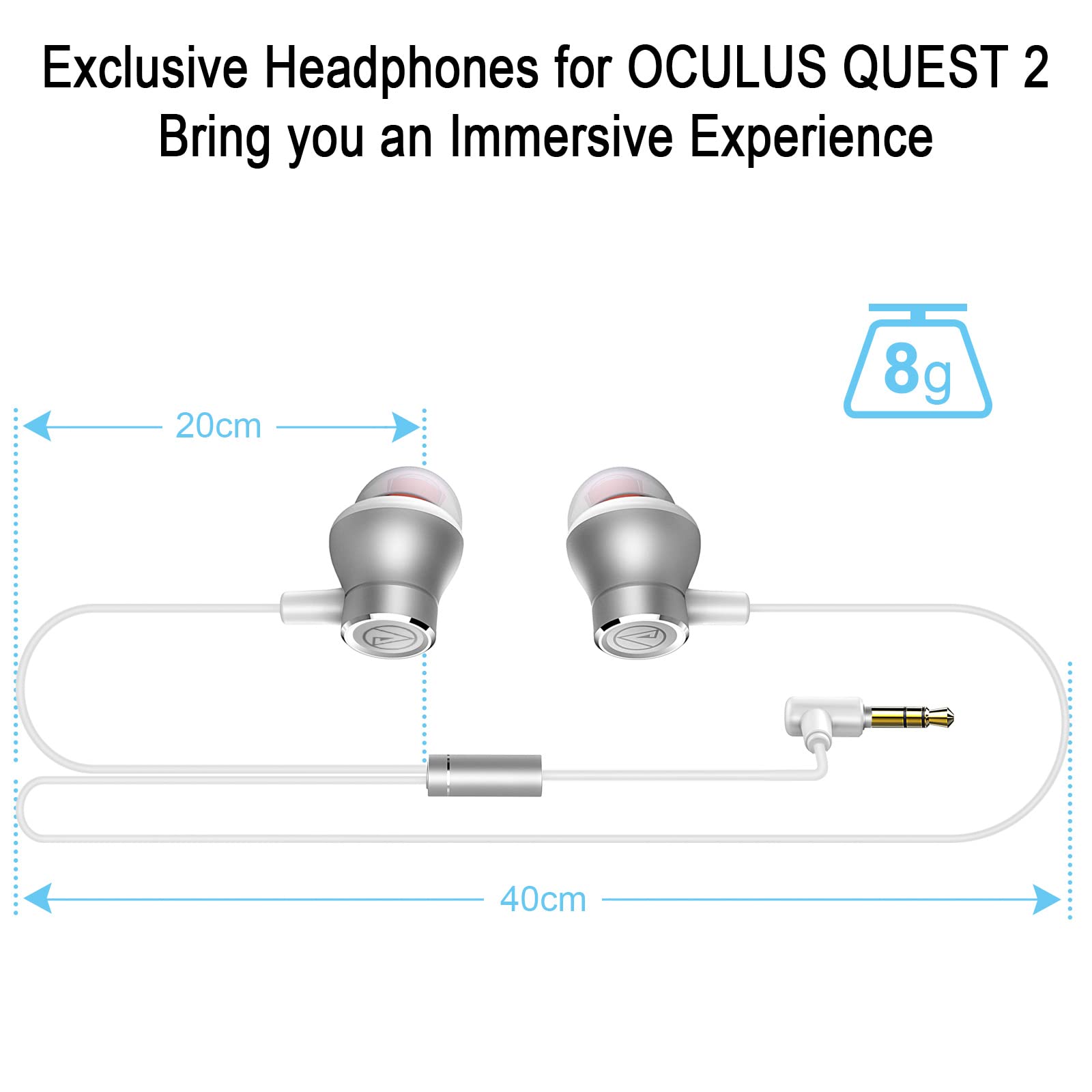 OKCSC Headphones for VR Customized Earphone Compatible for Oculus Quest 2 Meta Quest Pro in-Ear Short-Cord Headphones Virtual Reality Headset Provide Personally on The Gaming Scene Experience White