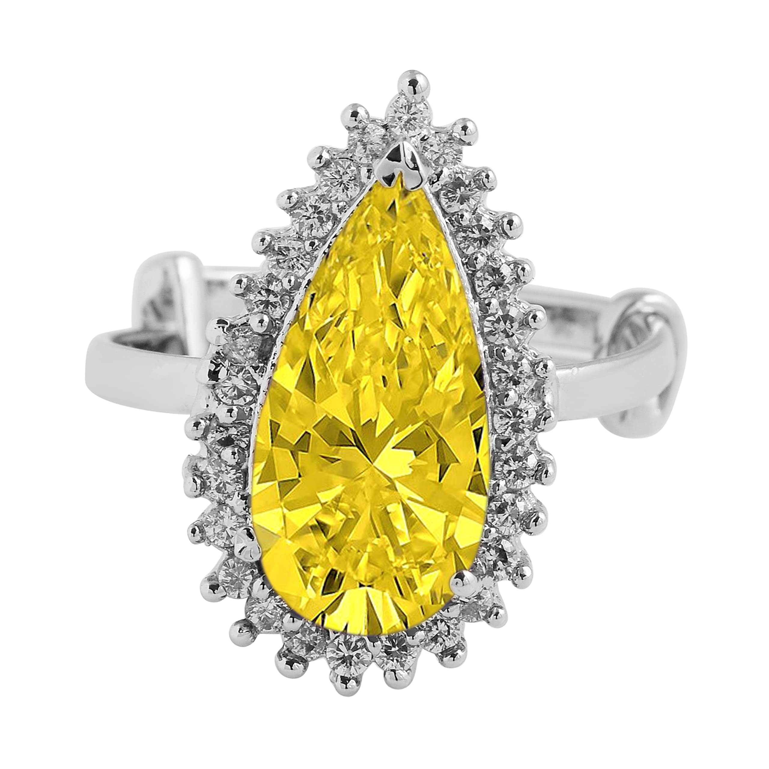 LMDPRAJAPATIS Pear Shape Yellow Sapphire Stone Silver Promise Ring For Men And Women