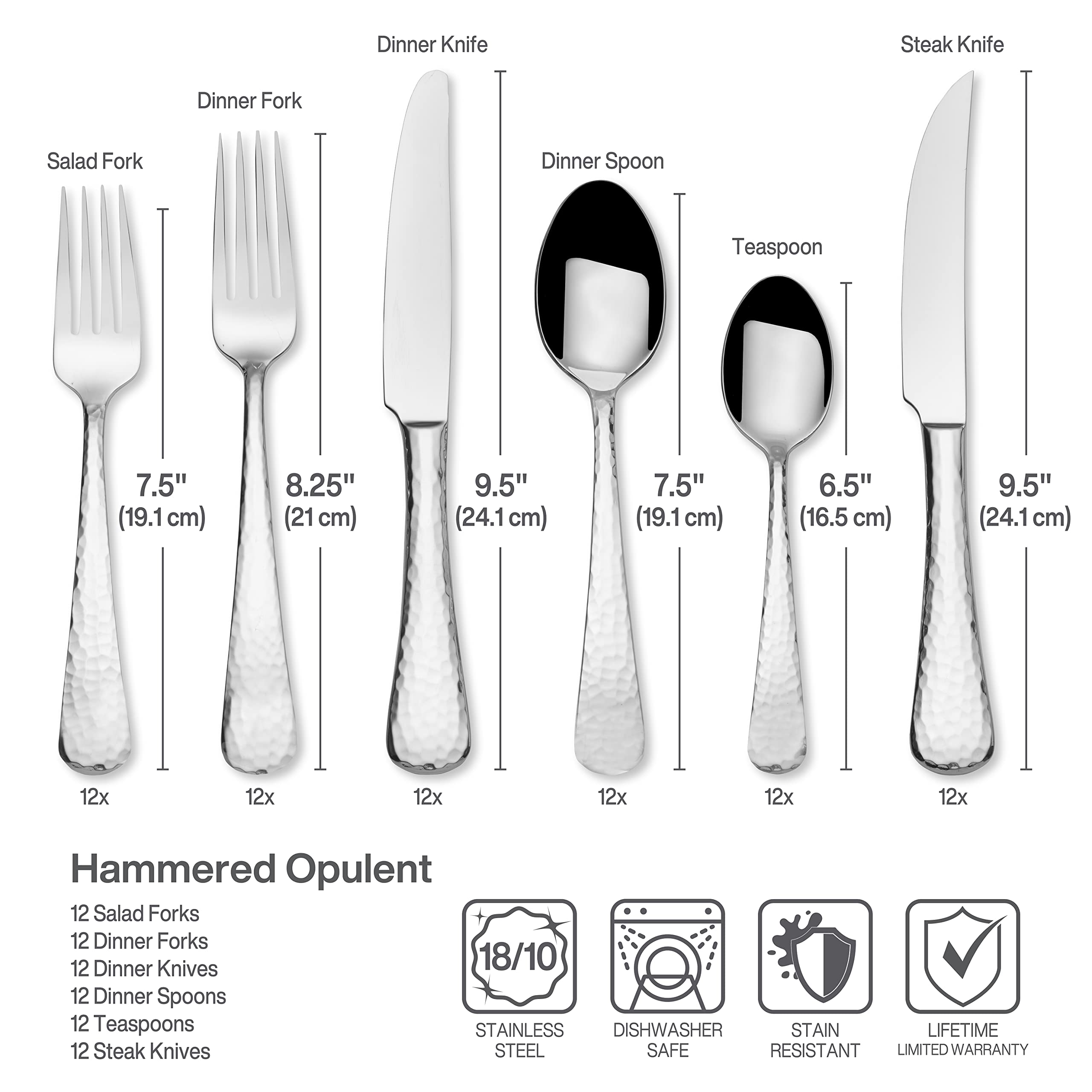 Mikasa Hammered Opulent Flatware, 75 Piece Set, Silver