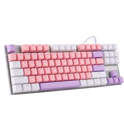 Pomya Wired Gaming Keyboard,Red Switch Mechanical Keyboard,Portable 87 Key Ergonomic Mechanical Gaming Keyboard,Waterproof Keyboard with 26 RGB Backlit Keyboard for Windows(Pink)