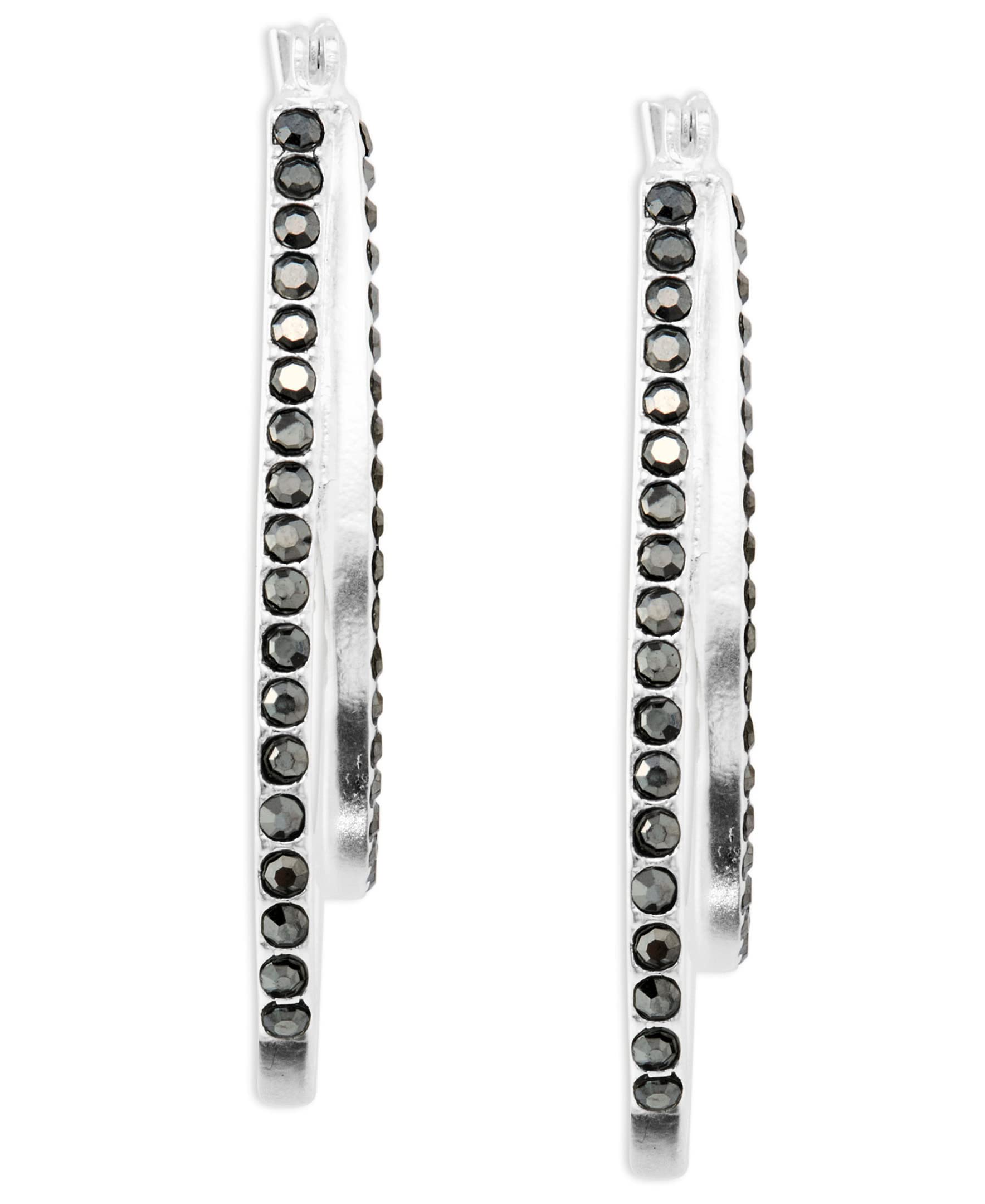 Lucky Brand Pave Oval Double Hoop Earrings,Silver,One Size