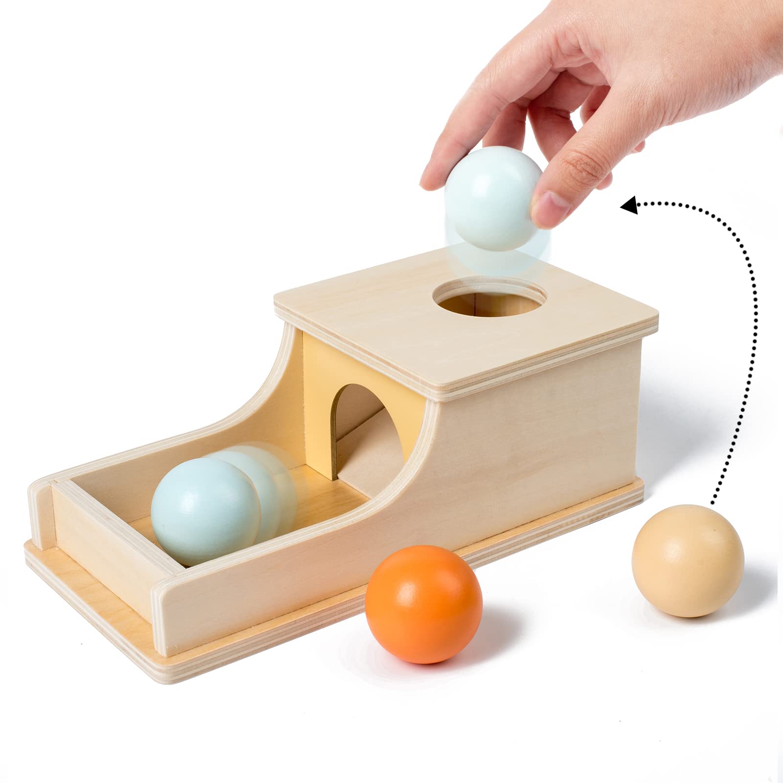 Montessori Object Permanence Box with Tray Wooden Color Ball Drop Play for 1 2 3 Year Old Toddlers Early Education