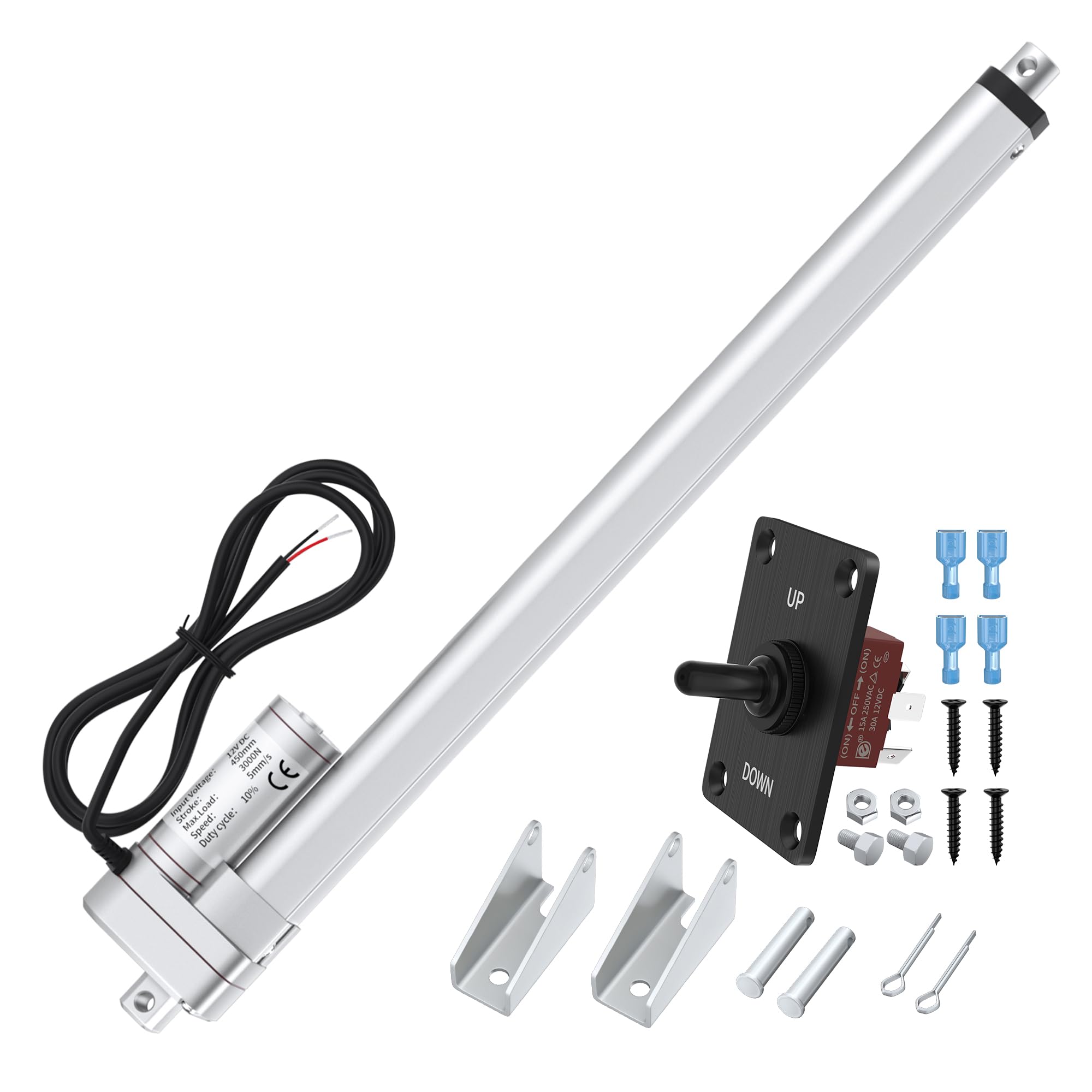 RVMARINEPAT 3000N High Speed Actuator, 5mm/s 18 Inch Stroke, 660lbs Heavy Duty Electric Actuator 12V Waterproof Linear Motion Actuator 12V with Controller