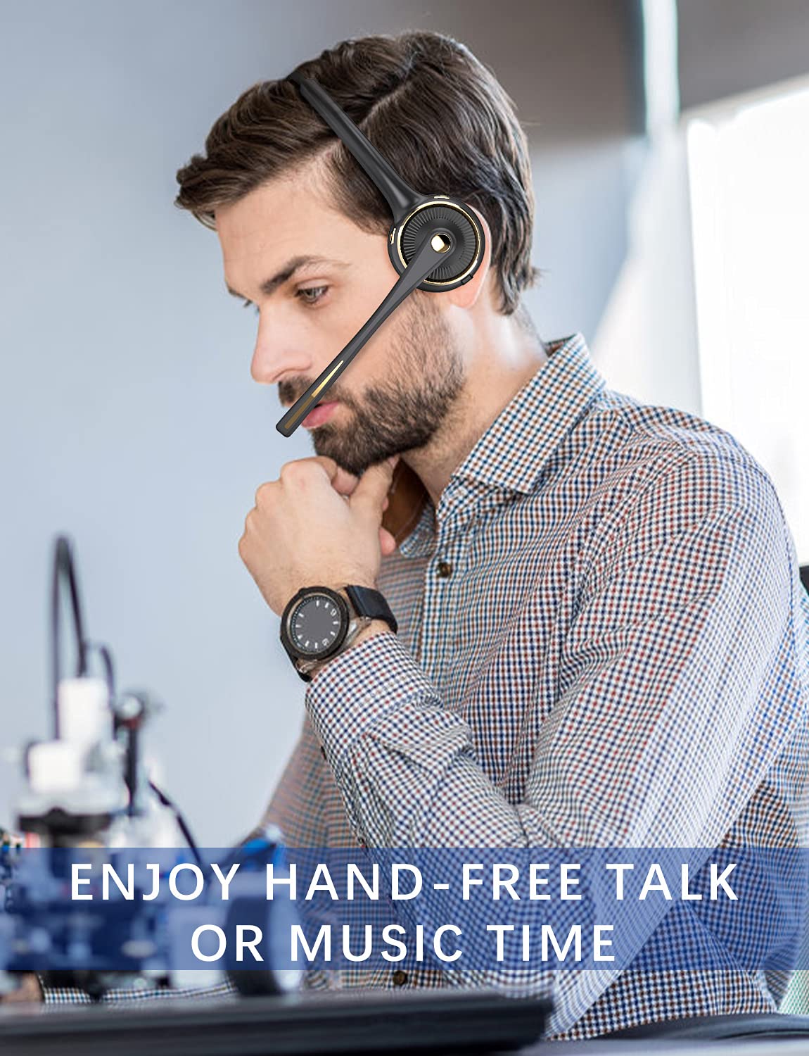 Sookity Bluetooth Headset with Microphone, Trucker Bluetooth Headset Noise Canceling Microphone, Hands-Free Wireless Headphones with Charging Base for Cell Phones/Skype/Office
