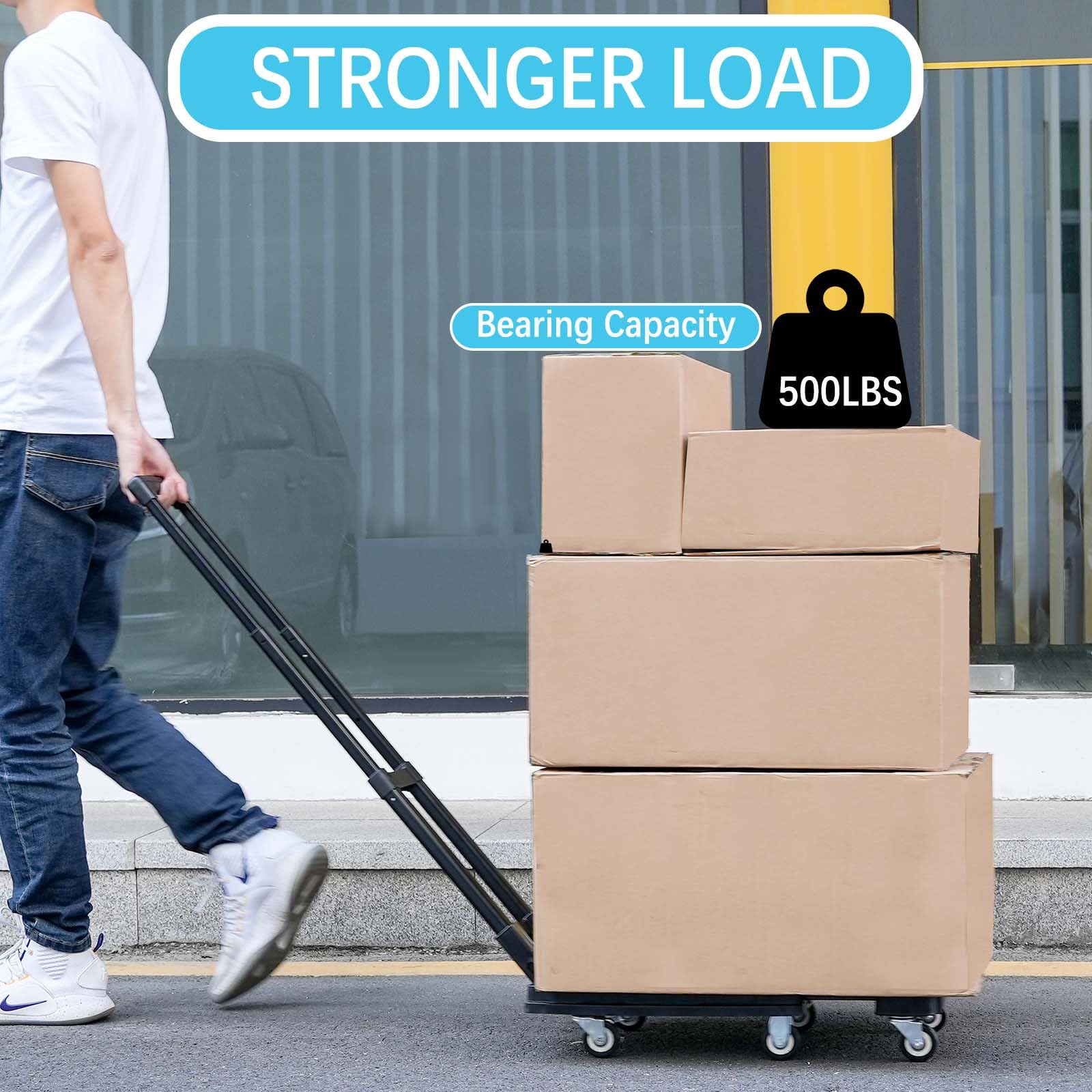 Portable Folding Hand Truck - Fully Folded Compact Push Cart, 800lbs Capacity Heavy Duty Dolly Practical Handling Tools for Household Industrial, Noise Reduction Office Moving Truck