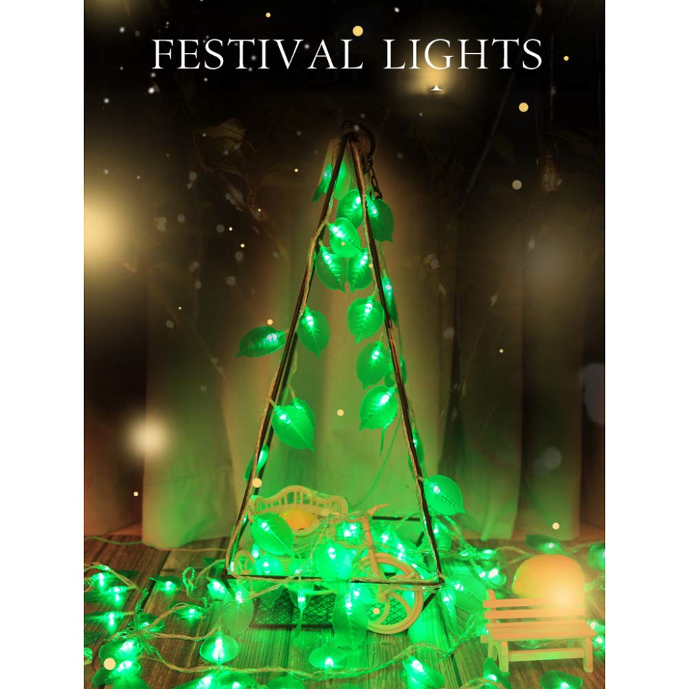 LED Green Leaf Light String Home Garden Romantic Lanyard Lights Christmas Halloween Birthday Party Decoration Chandelier,USB-2.5m 20Lights